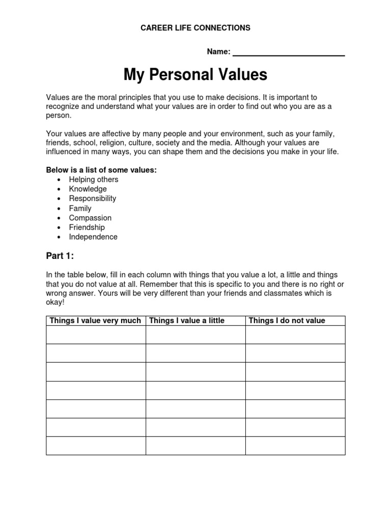 Identifying Personal Values for Careers | PDF | Self-Improvement