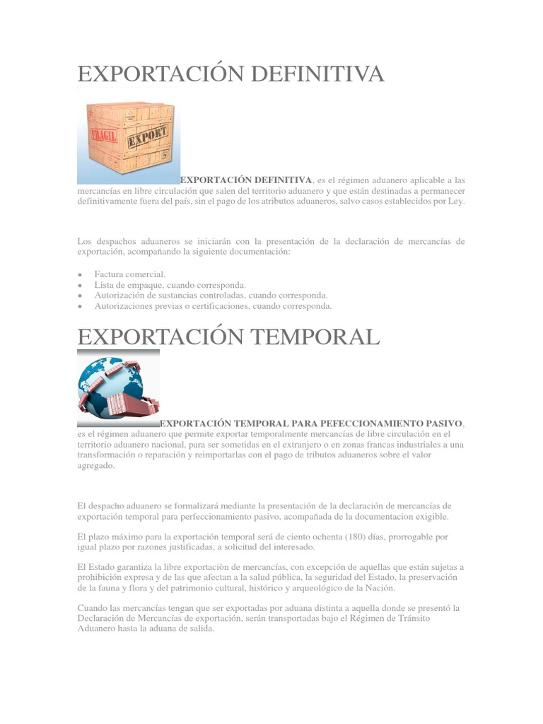 Exportación Definitiva | PDF | aduana | Exportaciones