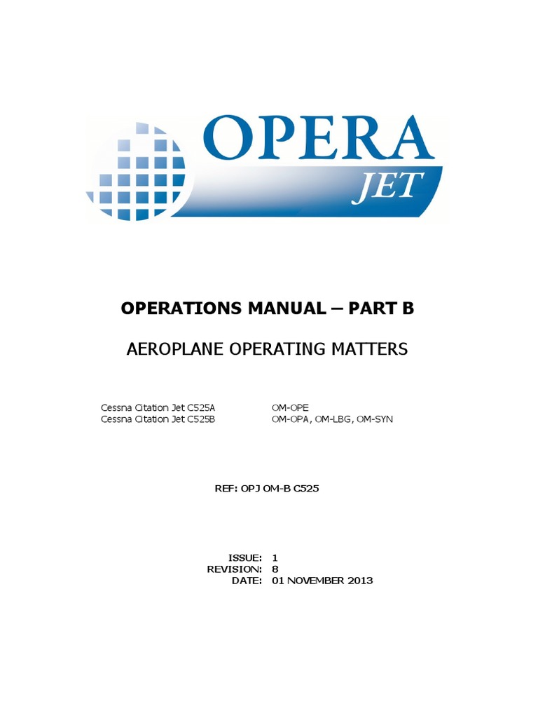 Operations Manual - Part B: Aeroplane Operating Matters | PDF