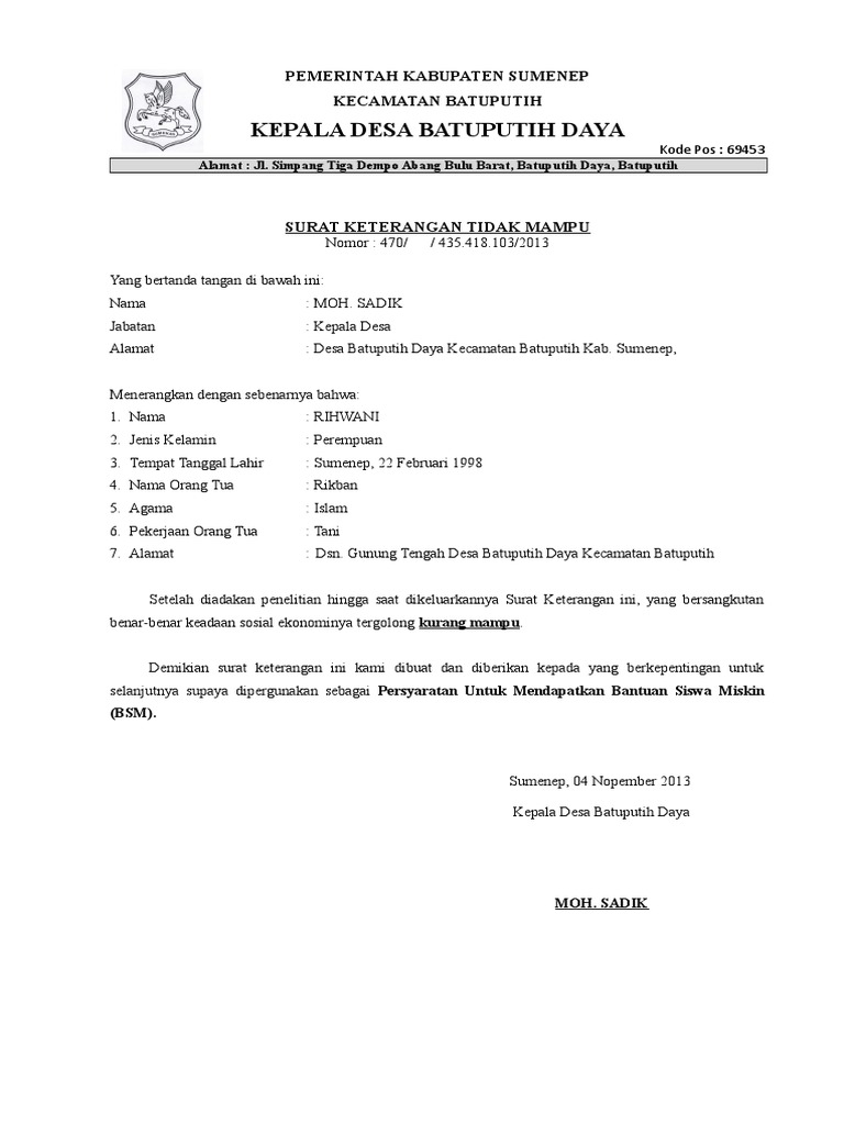 Contoh Sktm Kep Desa Pdf
