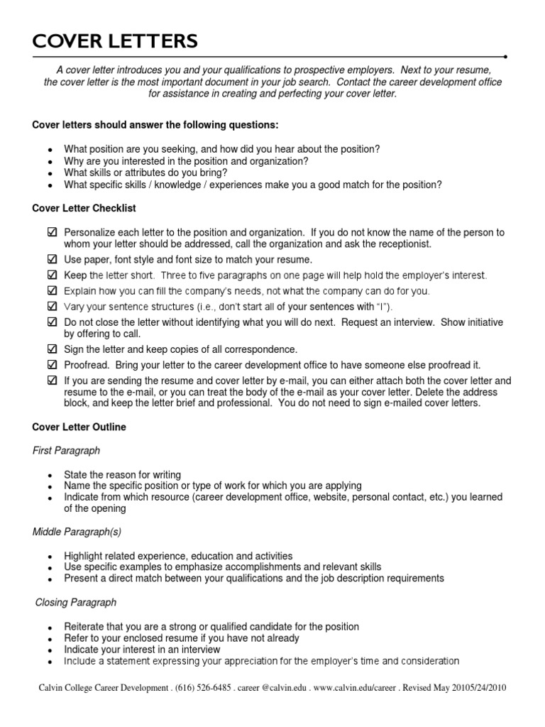 Cover Letters Should Answer The Following Questions | PDF ...