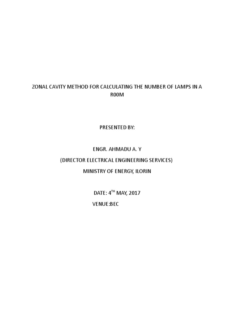 Zonal Cavity Method For Calculating The Number of Lamps in An Area ...