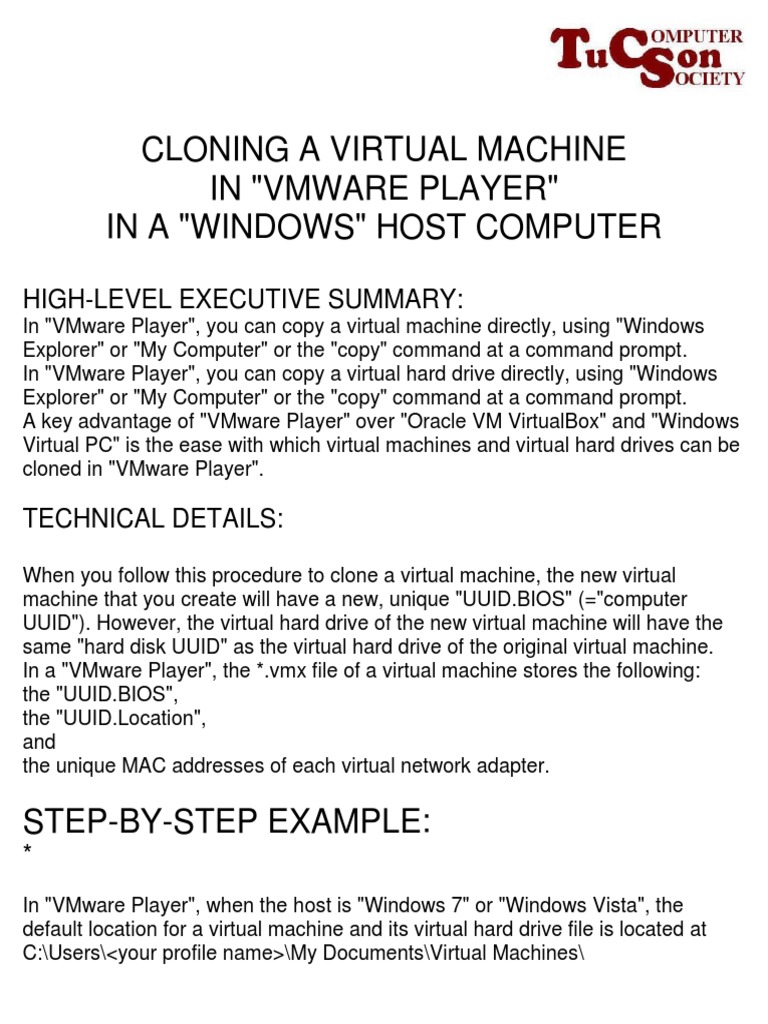 Clone a Virtual Machine in VMware Player | PDF | Virtual Machine | Operating System Technology