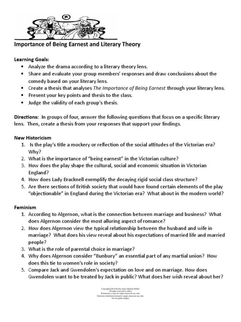Importance of Being Earnest and Literary Theory | PDF | The Importance ...
