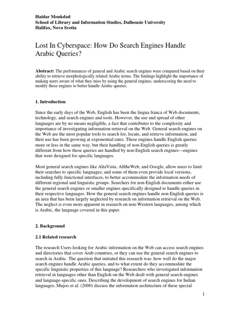 Lost in Cyberspace: How Do Search Engines Handle Arabic Queries? | PDF | Arabic | Web Search Engine