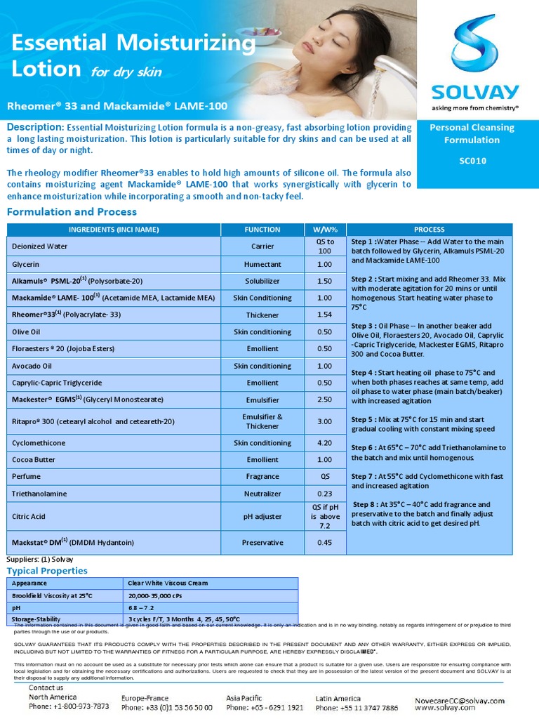 SC010-Essential Moisturizing Lotion | PDF | Glycerol | Chemical Substances