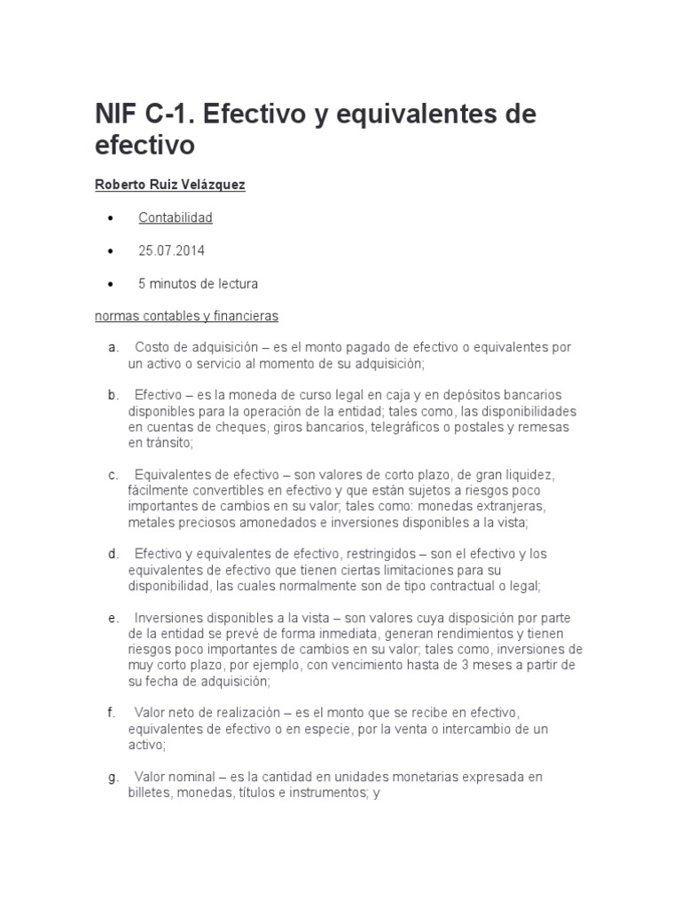 Nif C | PDF | Efectivo | normas internacionales de INFORMACION FINANCIERA