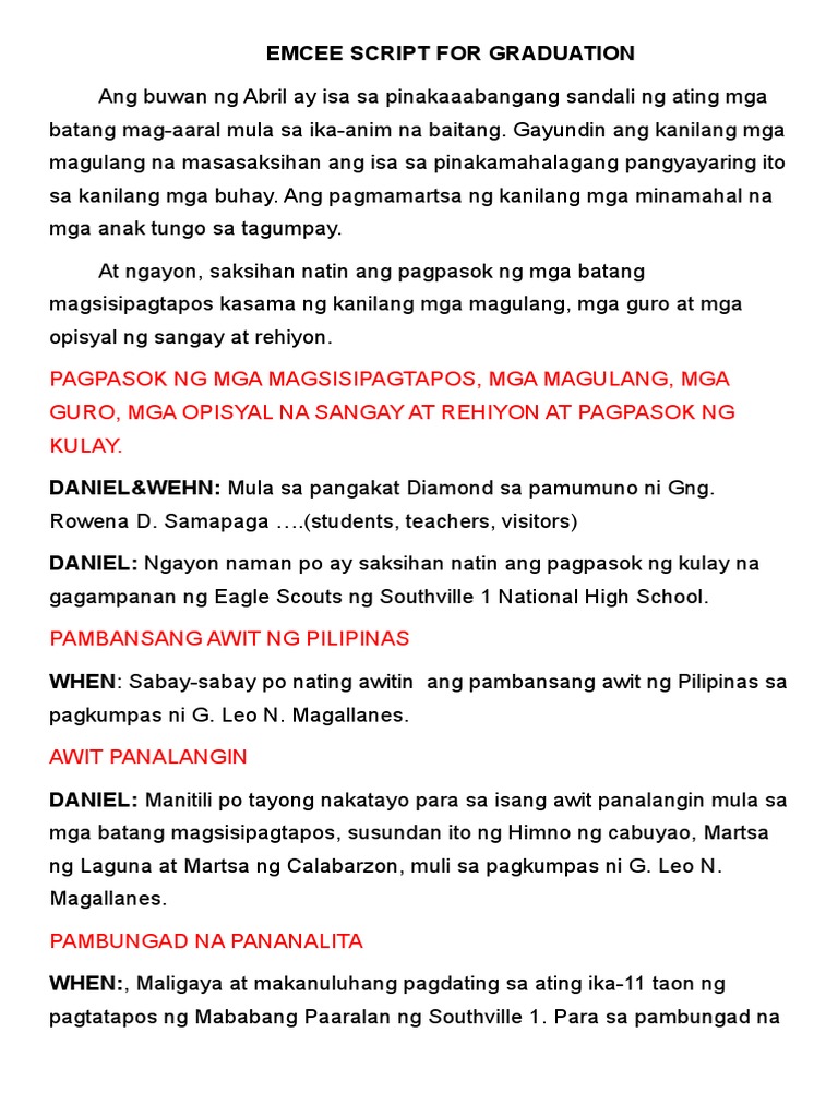Emcee Script For Graduation | PDF