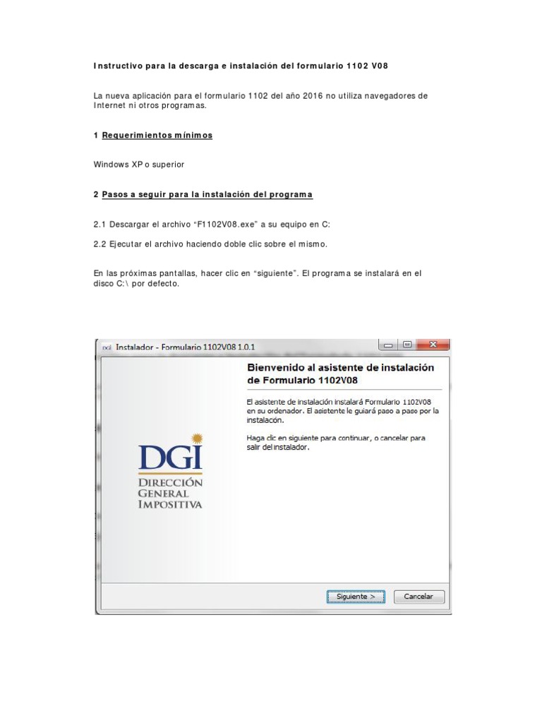 Instructivo para La Descarga e Instalación Del Formulario 1102 V08 | PDF
