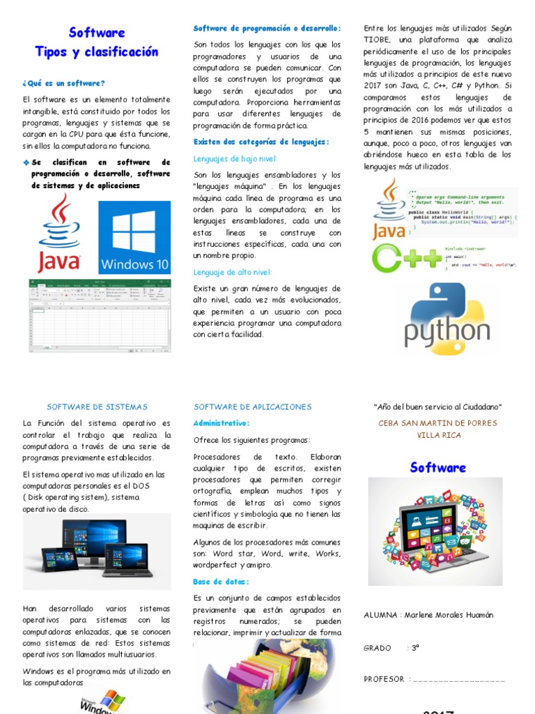 Triptico de Software.docx | Lenguaje de programación | Programación de computadoras | Prueba ...