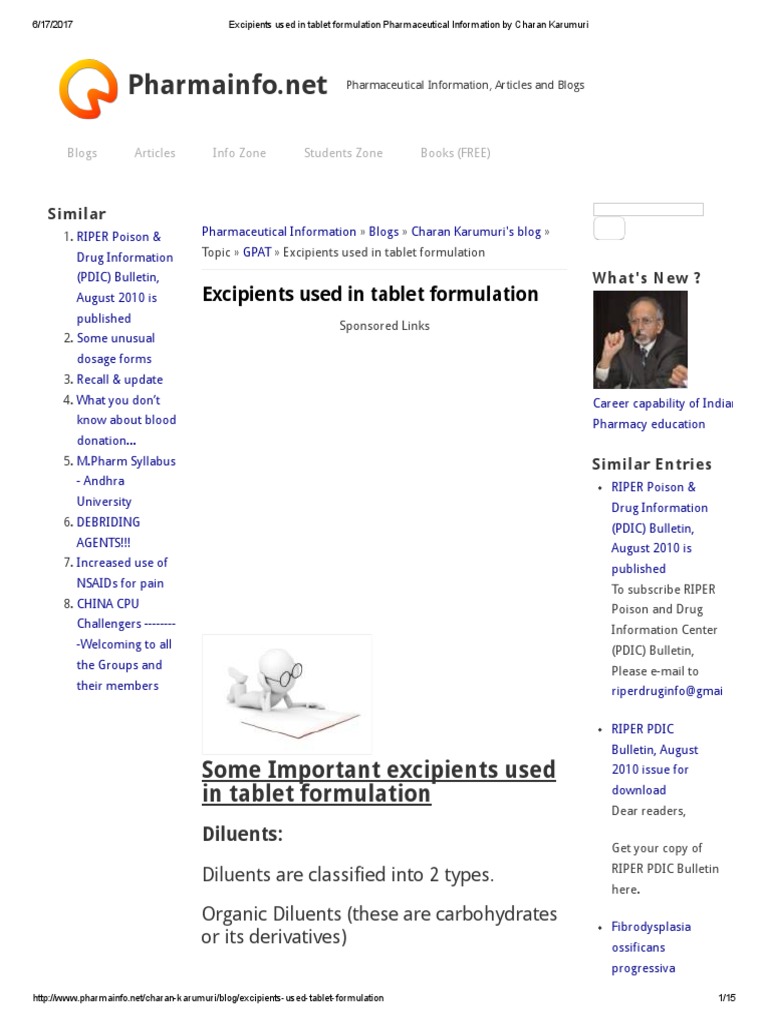 Excipients Used in Tablet Formulation Pharmaceutical Information by ...