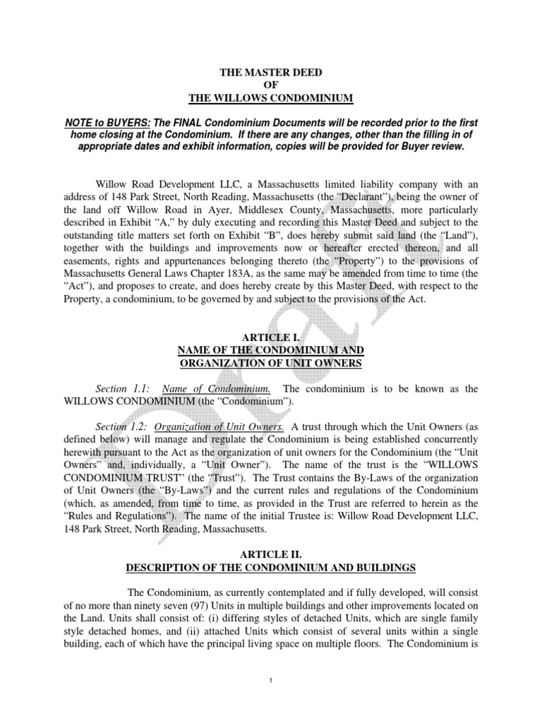 Master Deed Sample | PDF | Condominium | Easement
