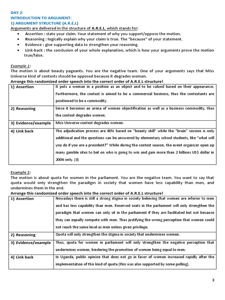 Debate Teaching Material-Day 2-1.arel & Type of Argument | PDF ...