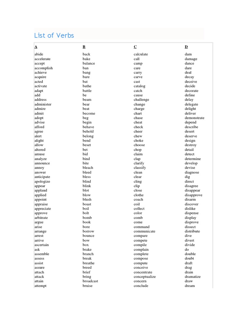List of Verbs | PDF