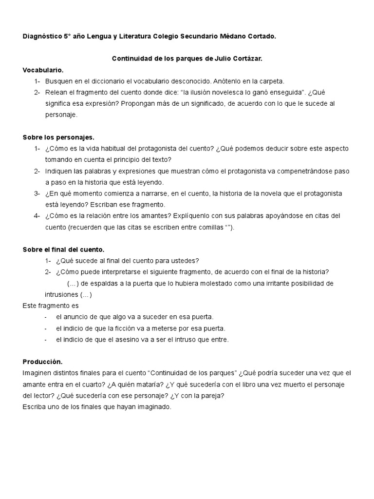 Actividades sobre "Continuidad de los parques" | PDF | Ficción general