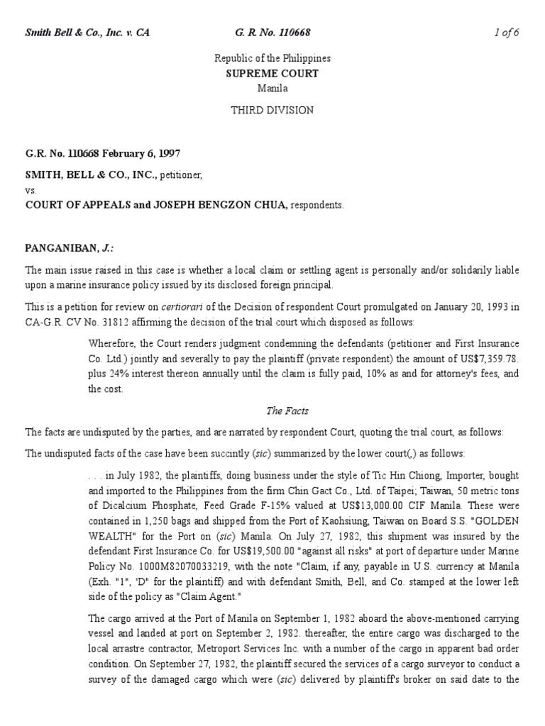 42-Smith Bell & Co., Inc. v. CA G. R. No. 110668 February 6, 1997 | PDF ...