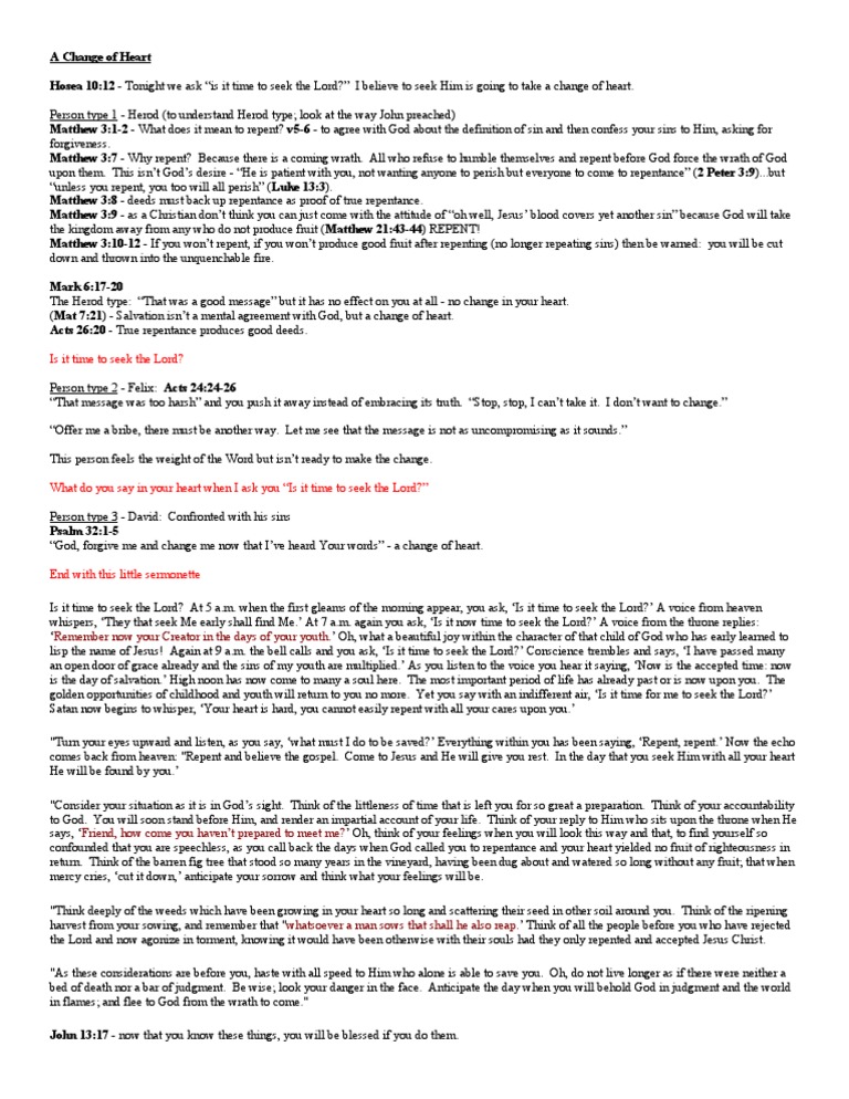 A Change of Heart | PDF | Repentance | John The Baptist