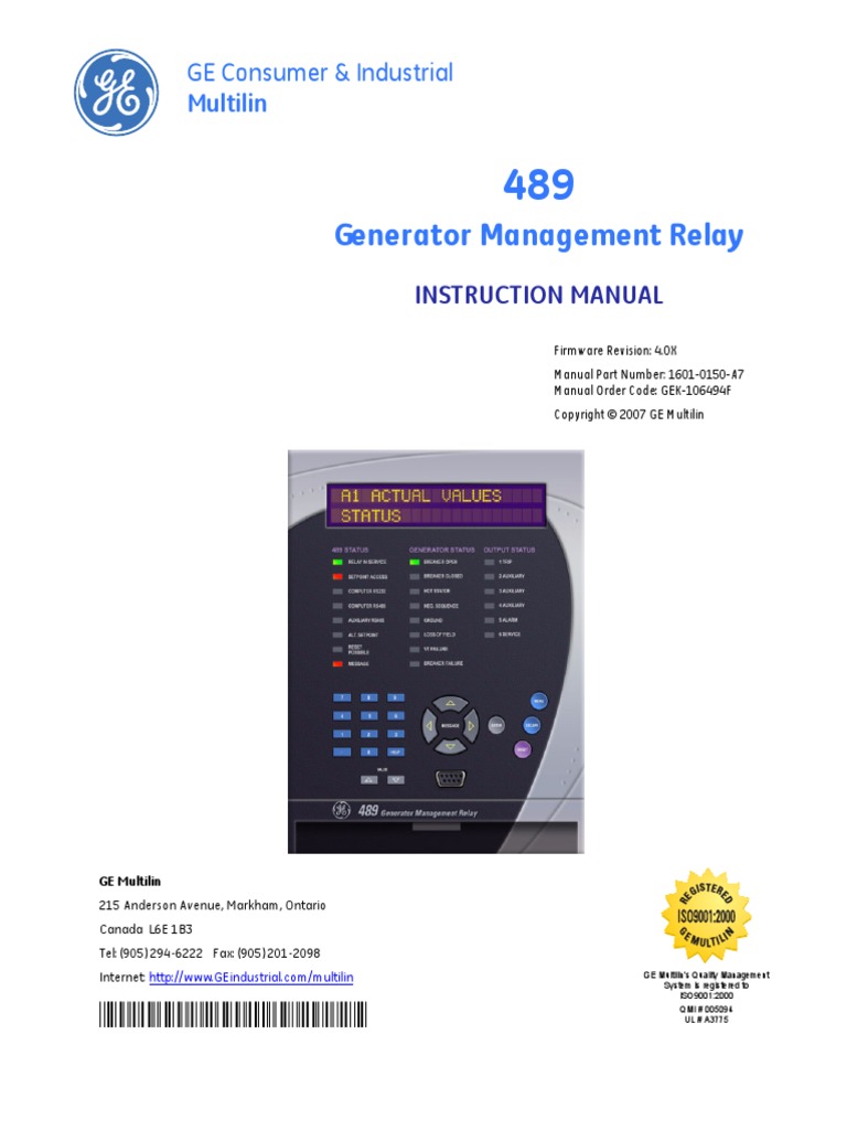 Manual - 489 Generator Management Relay | PDF | Relay | Electronic ...