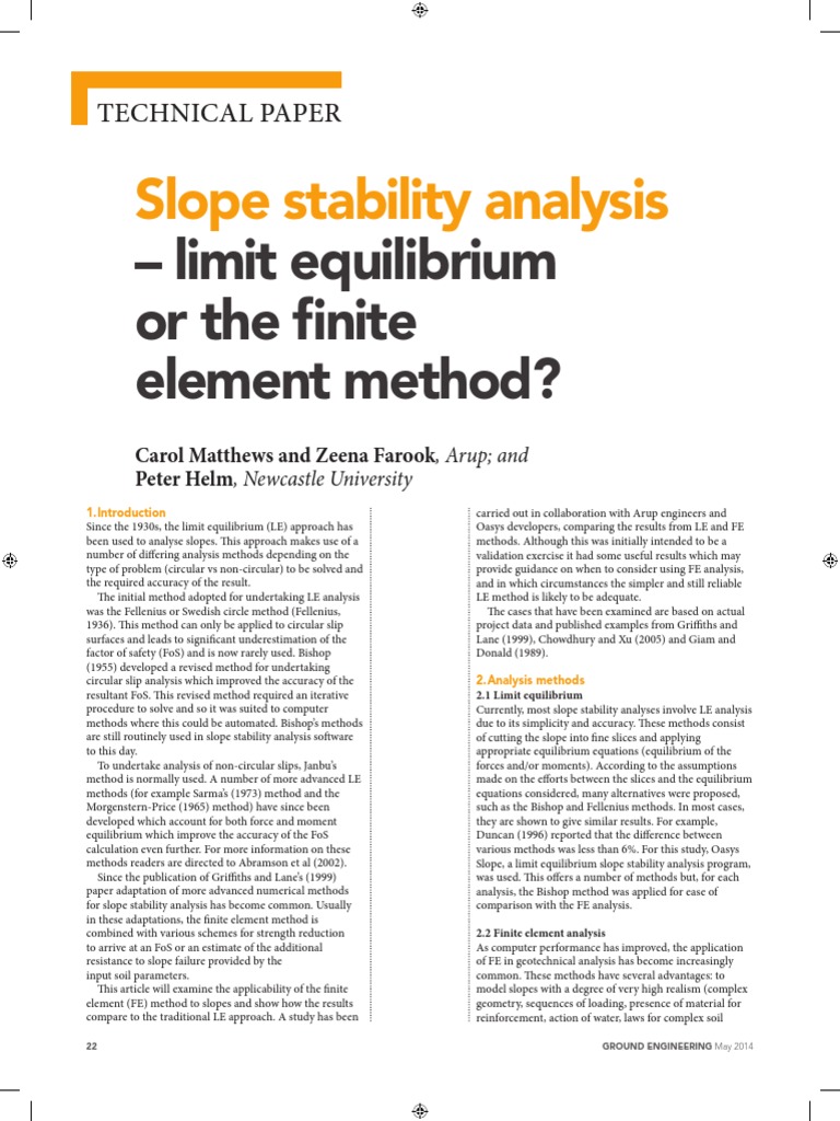 Comparing Limit Equilibrium and Finite Element Methods for Slope Stability Analysis: A Study ...