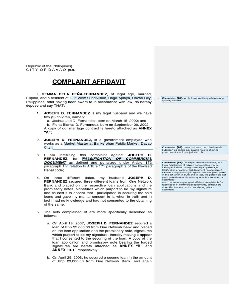 Affidavit Complaint Falsification - Fernandez | PDF | Government ...