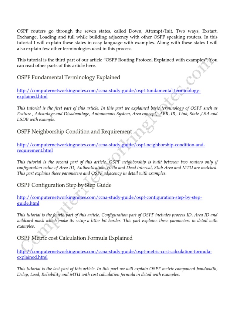 Ospf Neighbor States Explained With Example | PDF | Router (Computing ...
