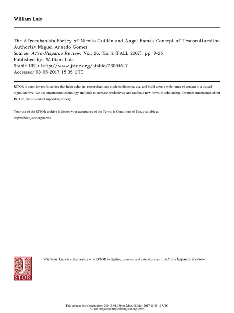 The Afrocubanista Poetry of Nicolás Guillén and Ángel Rama's Concept of ...