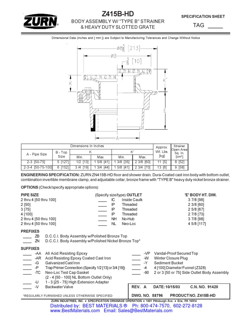 Zurn p415 2nh p Cpt Spec Sheet | Pipe (Fluid Conveyance) | Manmade ...