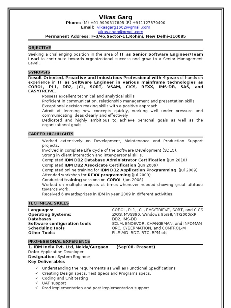 Vikasgarg Resume | Ibm Db2 | Computer Programming