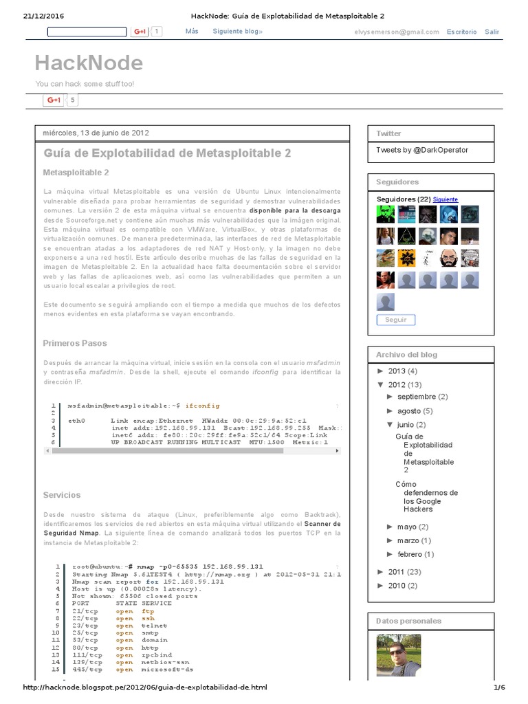 HackNode - Guía de Explotabilidad de Metasploitable 2 | PDF ...