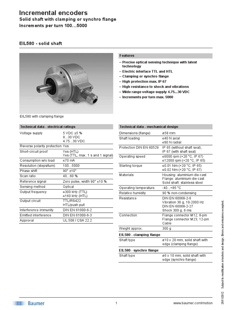 EIL580 Solid Shaft Incremental Encoder Technical Specifications and ...