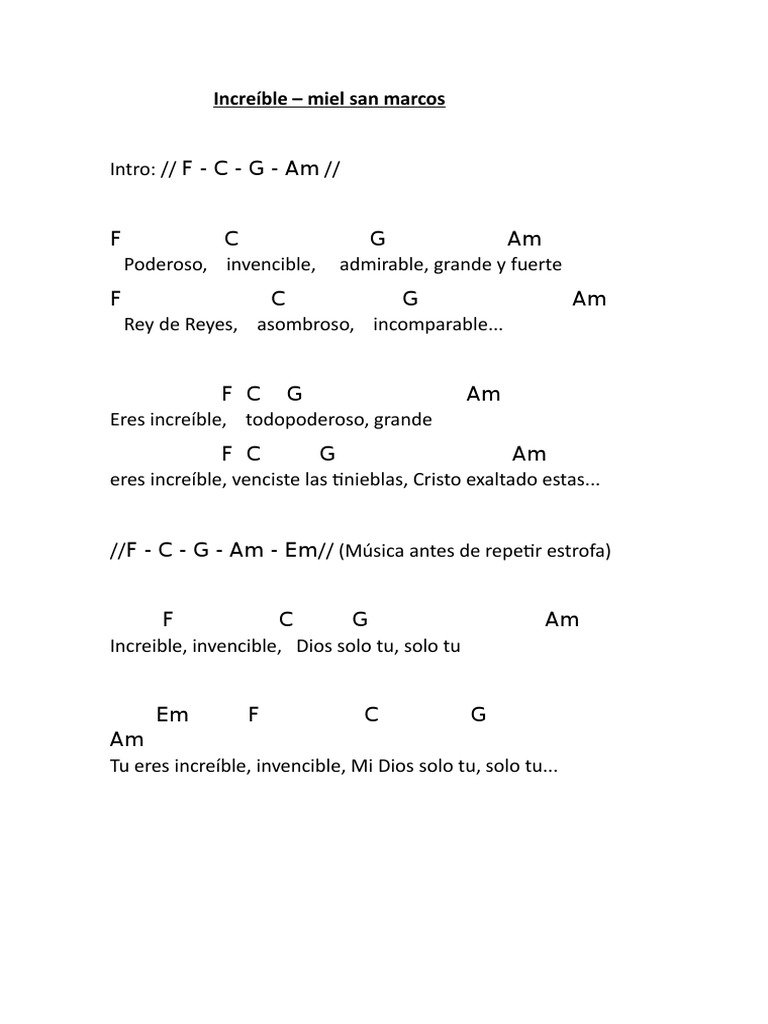 Acordes Increíble - Miel San Marcos | PDF