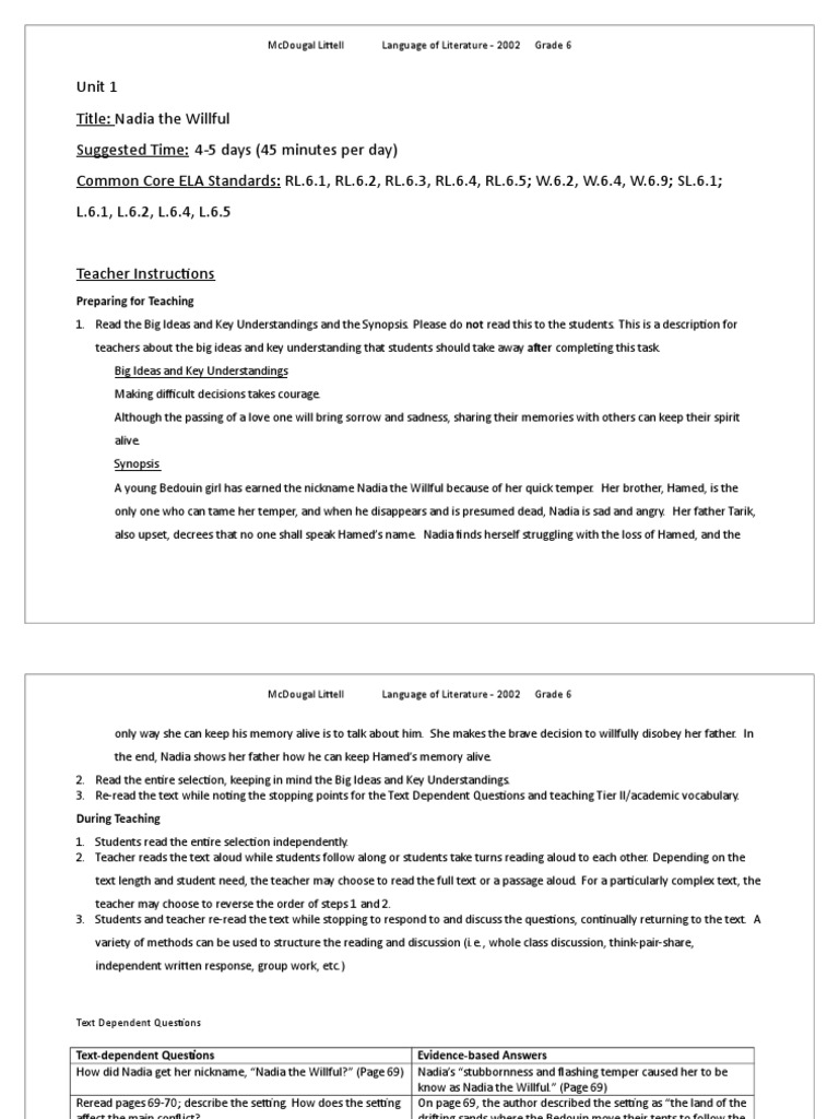Nadia the Willful: A Summary | PDF | Reading (Process)