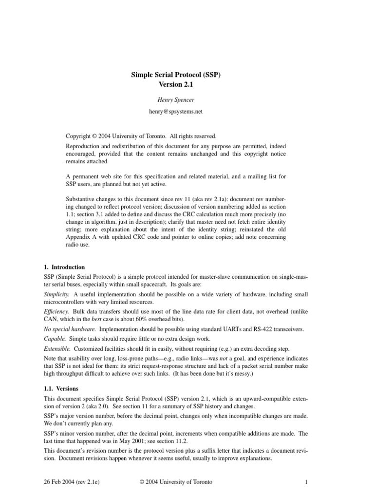 Simple Serial Protocol 1 PDF | PDF | Network Packet | Integer (Computer ...