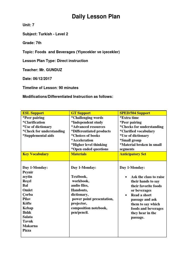 Instructional Project 4-Lesson Plan-Rgunduz | PDF | Vocabulary | Homework
