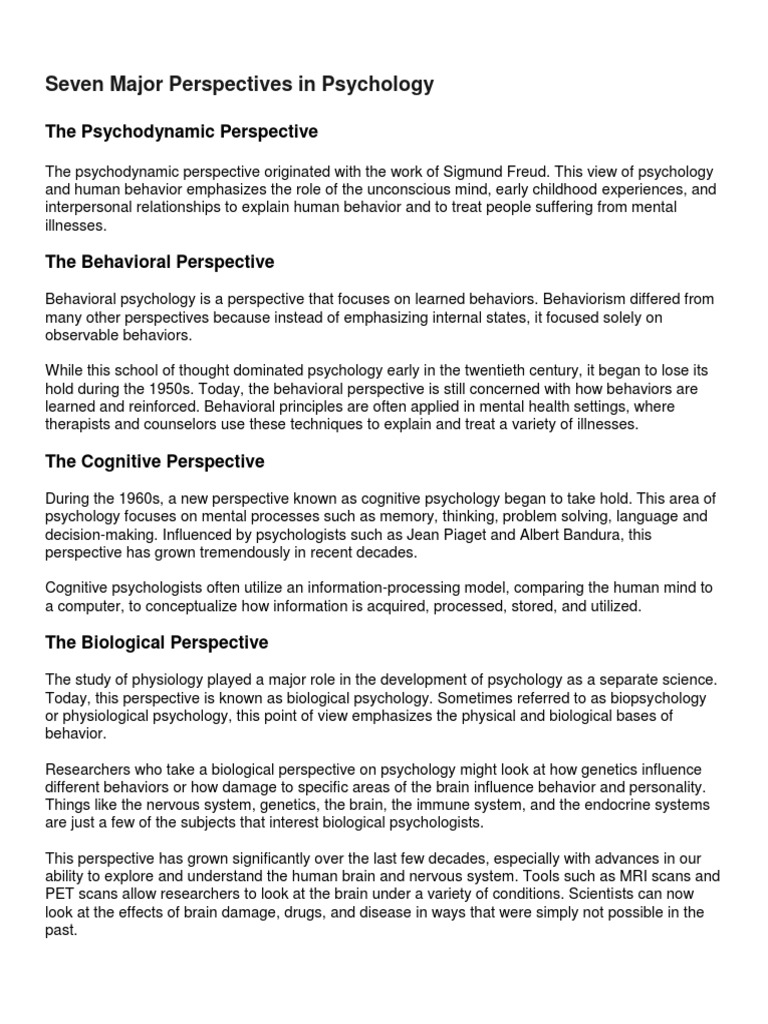 Seven Major Perspectives in Psychology | PDF | Cognitive Psychology ...