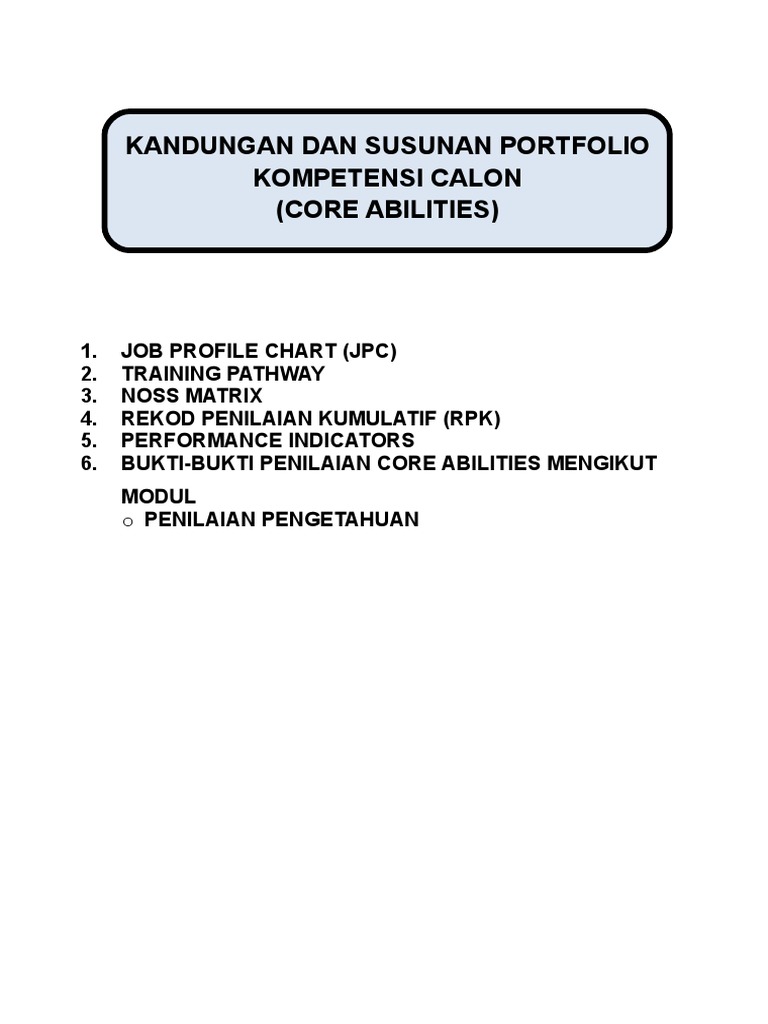 Kandungan dan Susunan Portfolio Kompetensi Calon Core Abilities | PDF