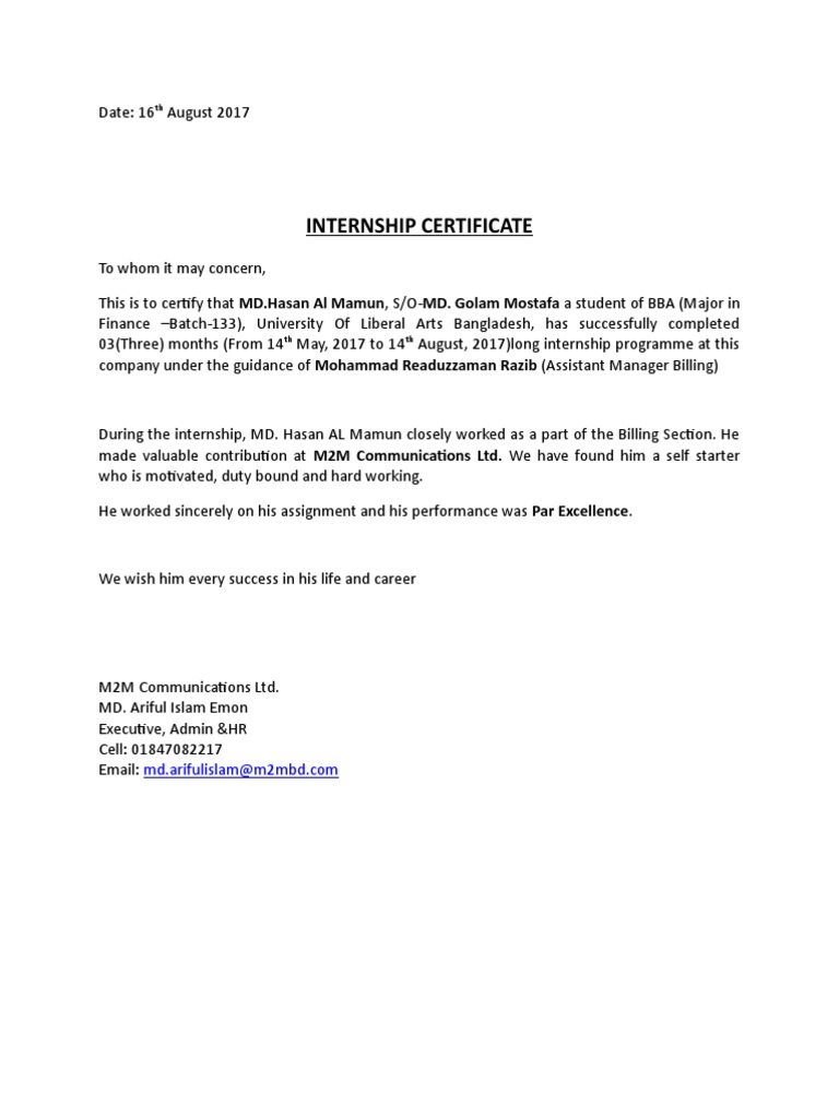 Internship Certificate | PDF