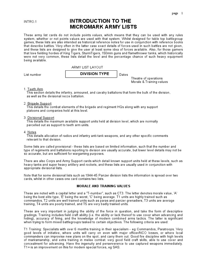 Notes For Use With MicroMark Army Lists | PDF | Battalion | Division ...