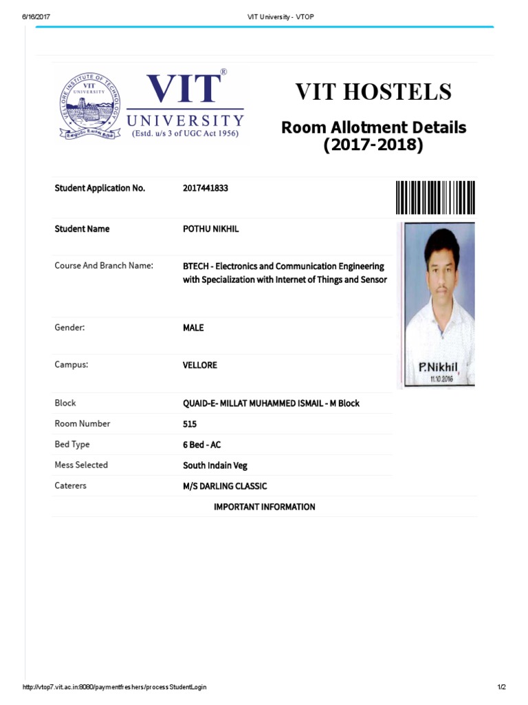 VIT University - VTOP PDF | PDF | Computing And Information Technology