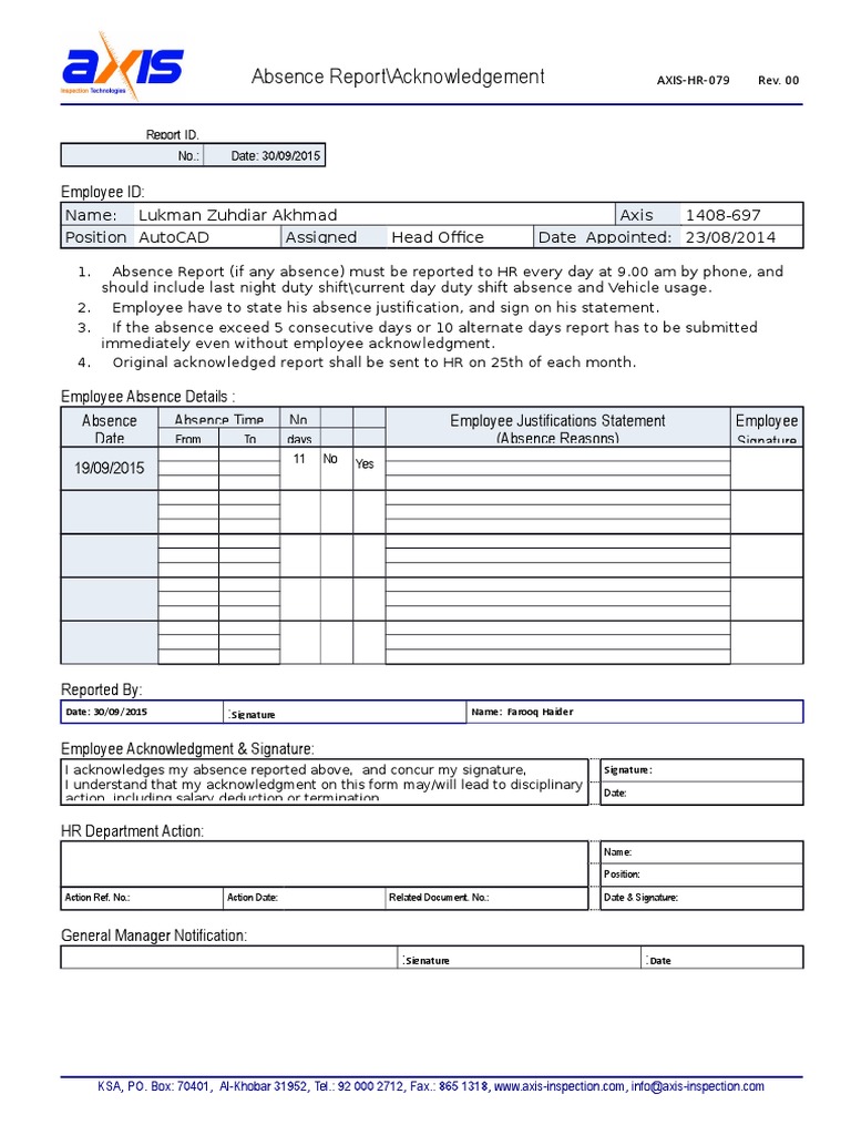 079-Absence Report Acknowledgement | PDF | Government Information ...