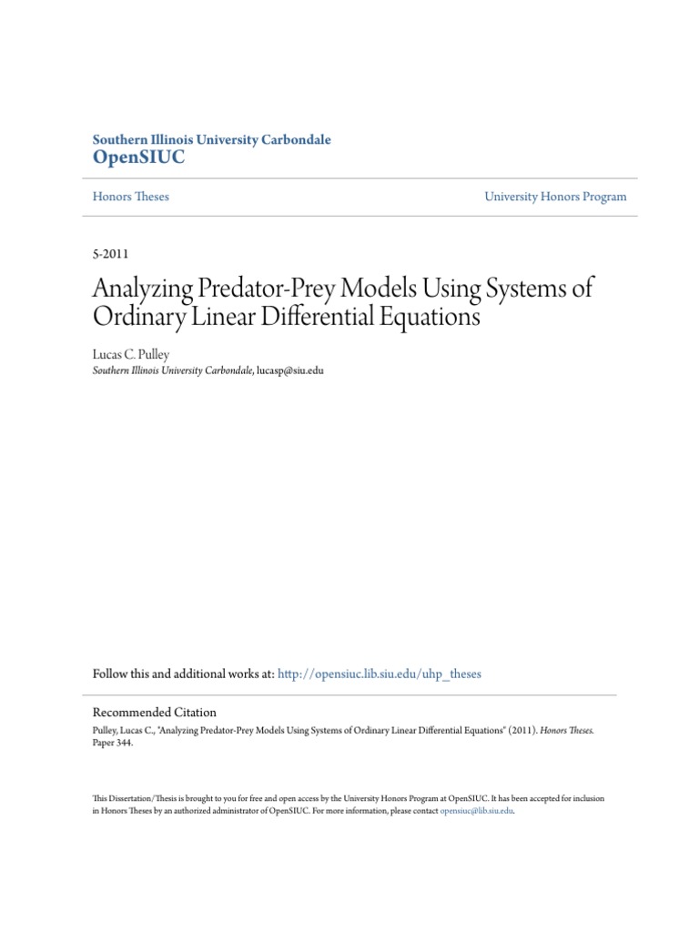 Analyzing Predator-Prey Models Using Systems of Ordinary Linear D PDF | PDF | Partial ...