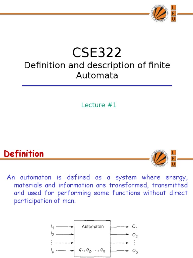 Definition and Description of Finite Automata: Lecture #1 | PDF ...
