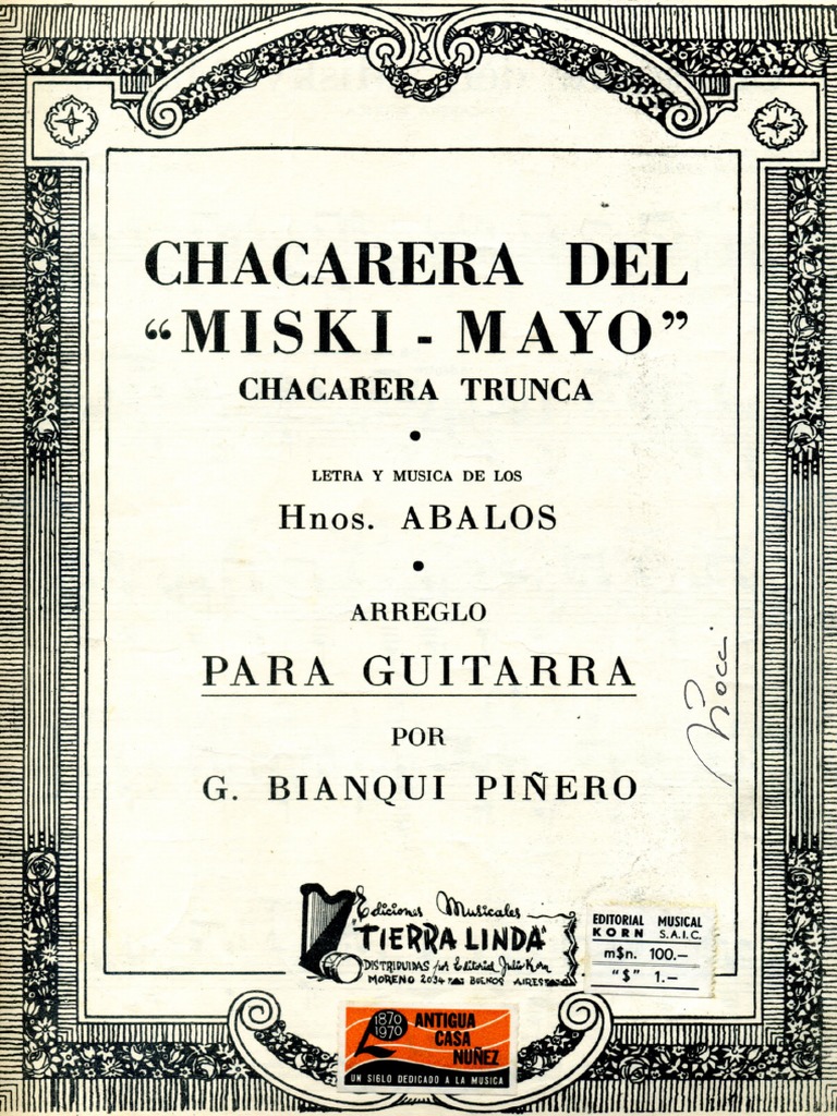 Abalos Bianqui Pinero - Chacarera Del 'Miski Mayo' | PDF