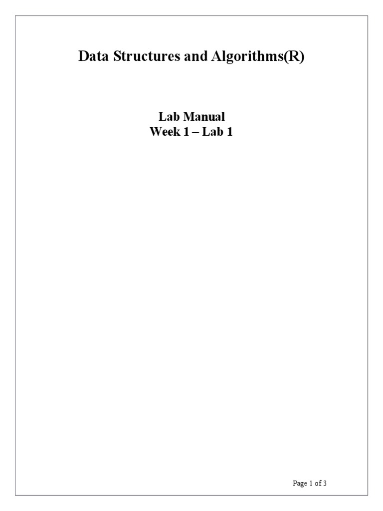 Data Structures and Algorithms (R) : Lab Manual Week 1 - Lab 1 | PDF