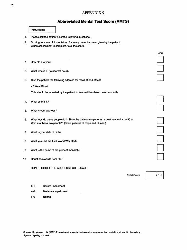 AMTS Scoring and Assessment Guide | PDF | Mental Processes | Clinical ...