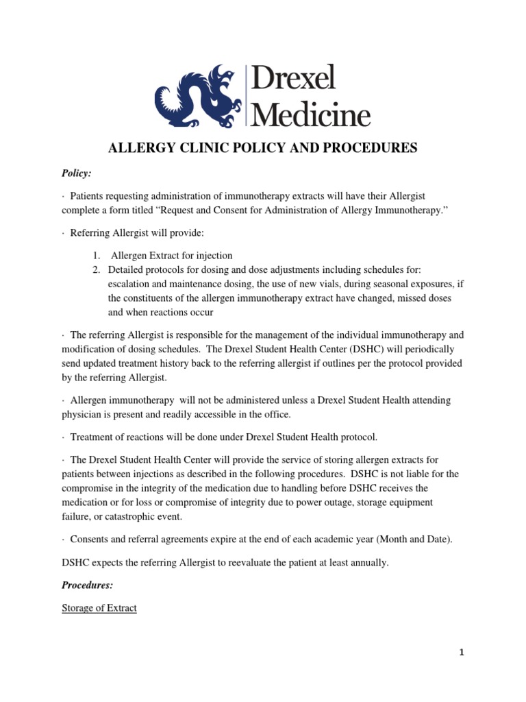 Allergy Clinic Policy Guide | PDF | Allergy | Allergen