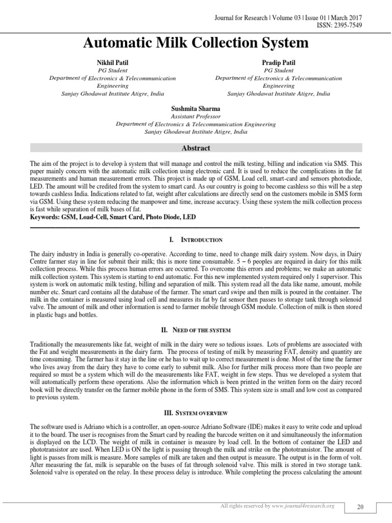 Automatic Milk Collection System | PDF | Arduino | Dairy