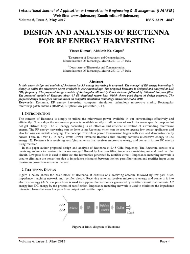 Design and Analysis of Rectenna For RF Energy Harvesting | PDF ...