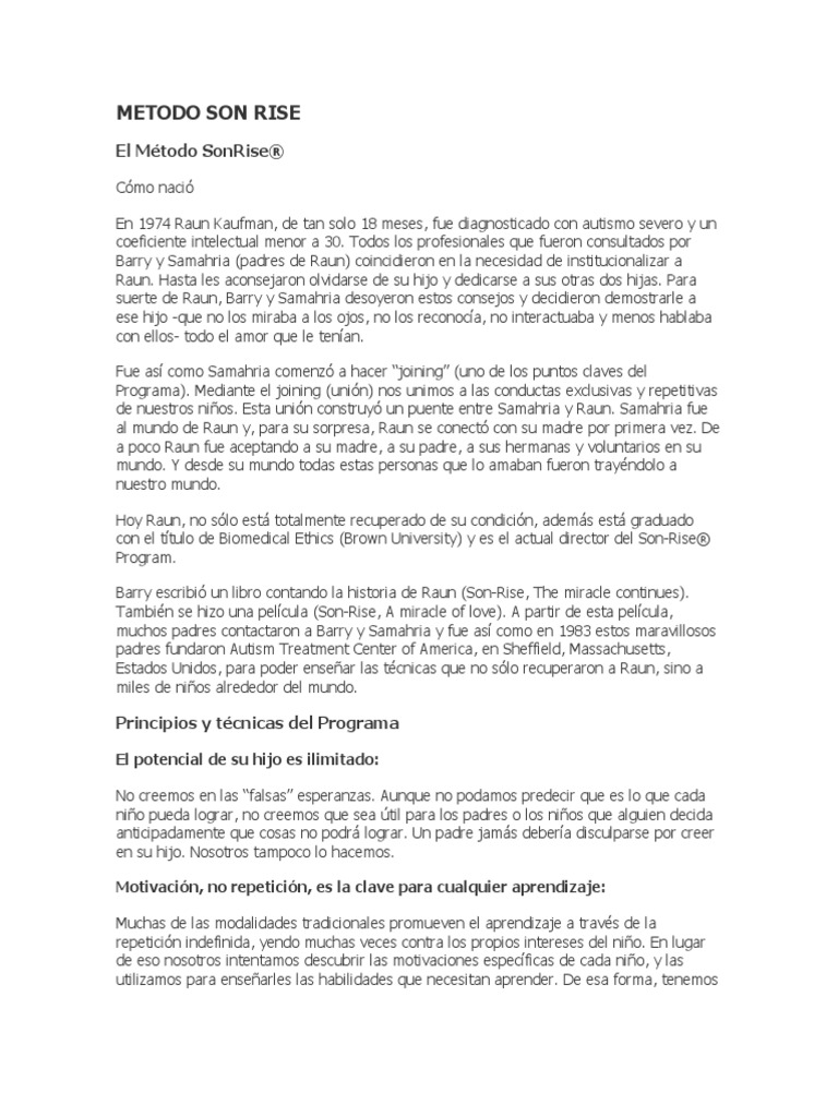 Metodo Son Rise-Resumen | PDF | Ciencias del comportamiento | Aprendizaje