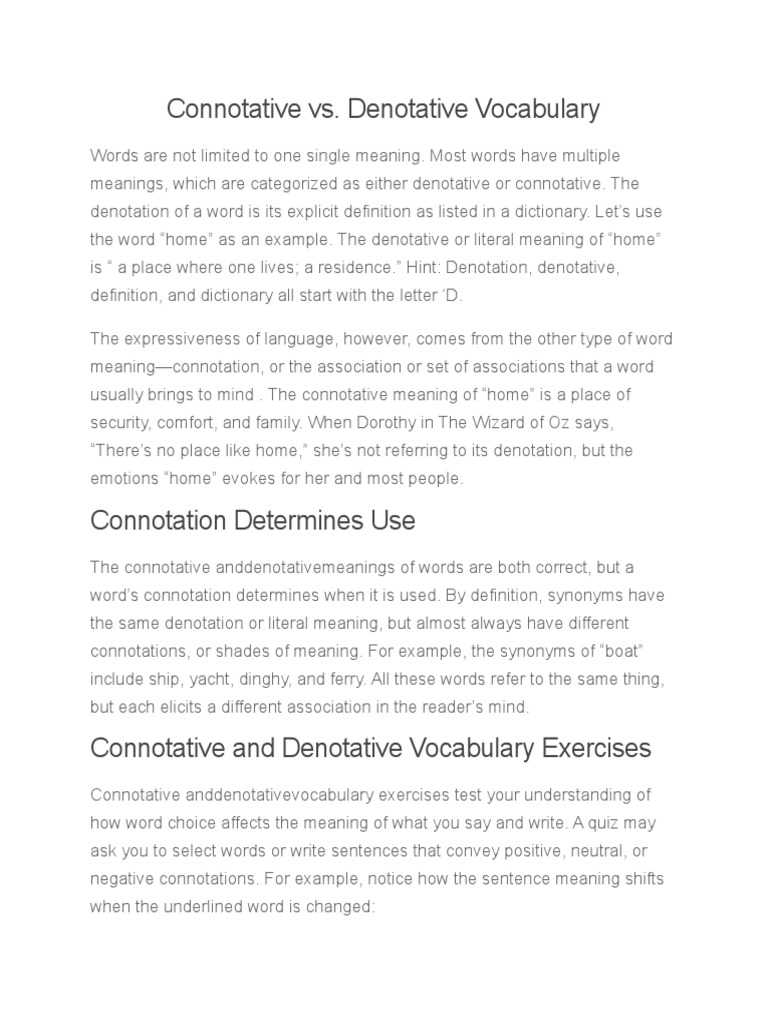 Connotative vs Denotative Meanings Guide | PDF | Connotation | Word